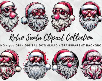 Retro Santa Christmas Blowing Bubble PNG, Funny Santa With Sunglasses ...