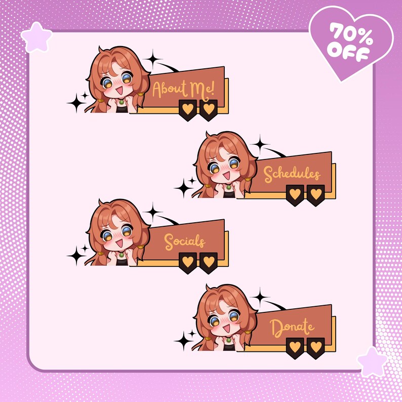 Custom Full Body Chibi Cute Panels or Button Information for Twitch ...