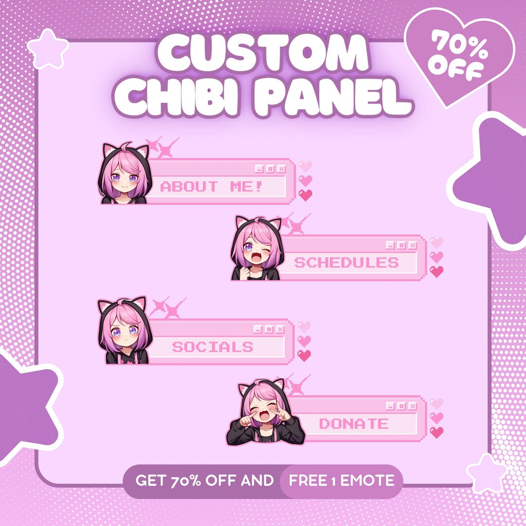 Custom Full Body Chibi Cute Panels or Button Information for Twitch ...