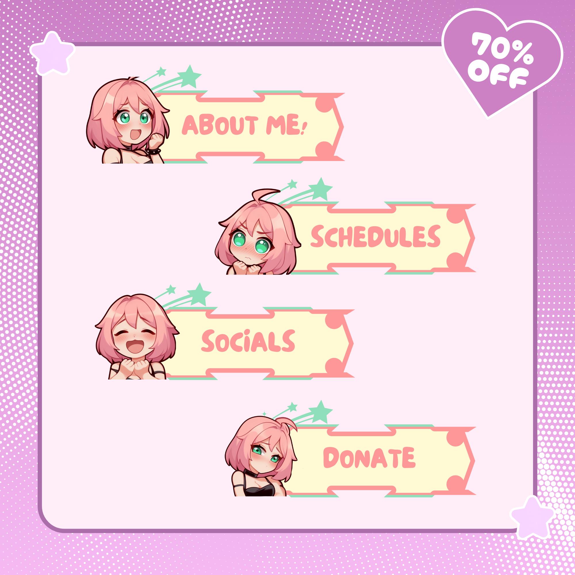 Custom Full Body Chibi Cute Panels or Button Information for Twitch ...