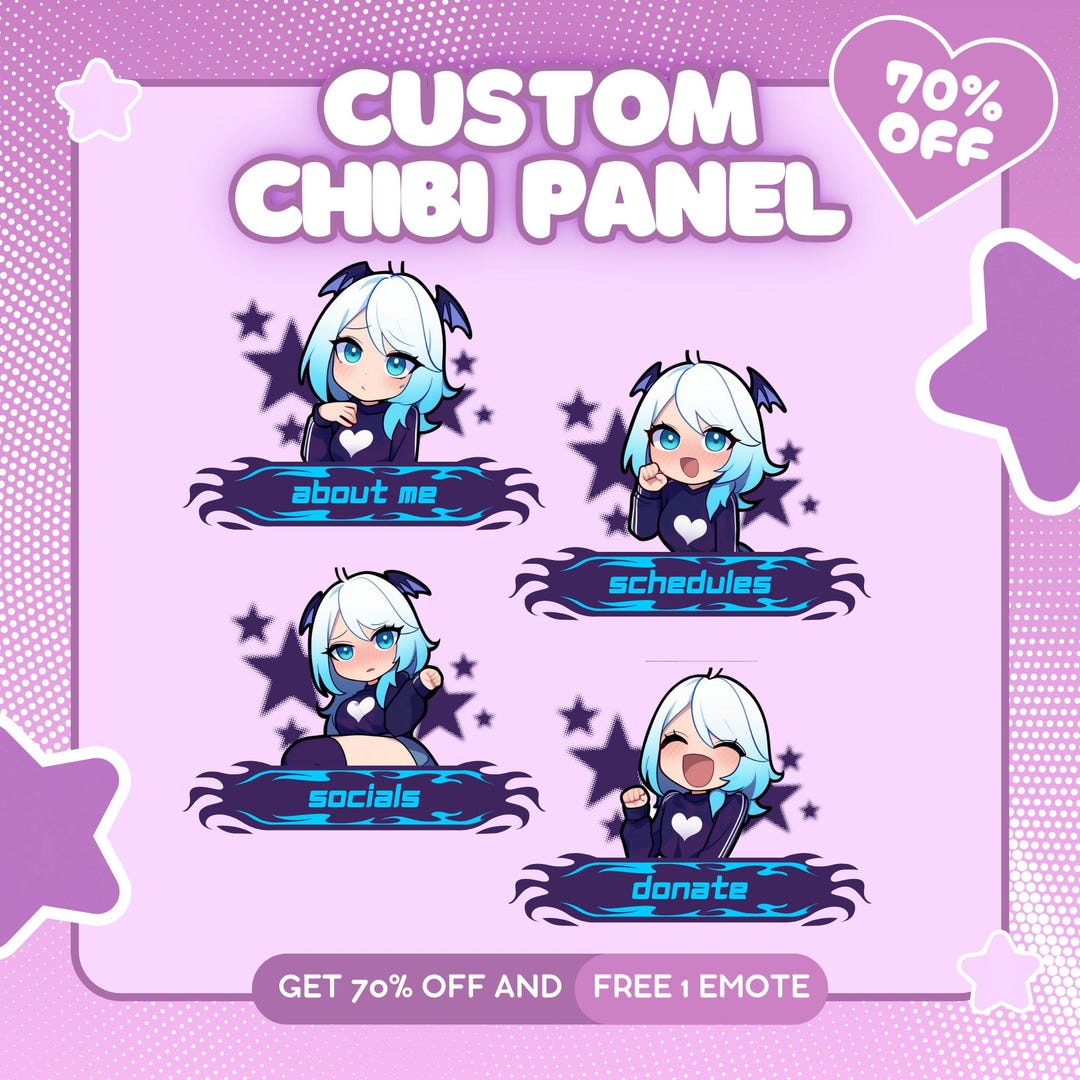 Custom Chibi Cute Twitch Panel for Your Stream | Personalized Twitch ...