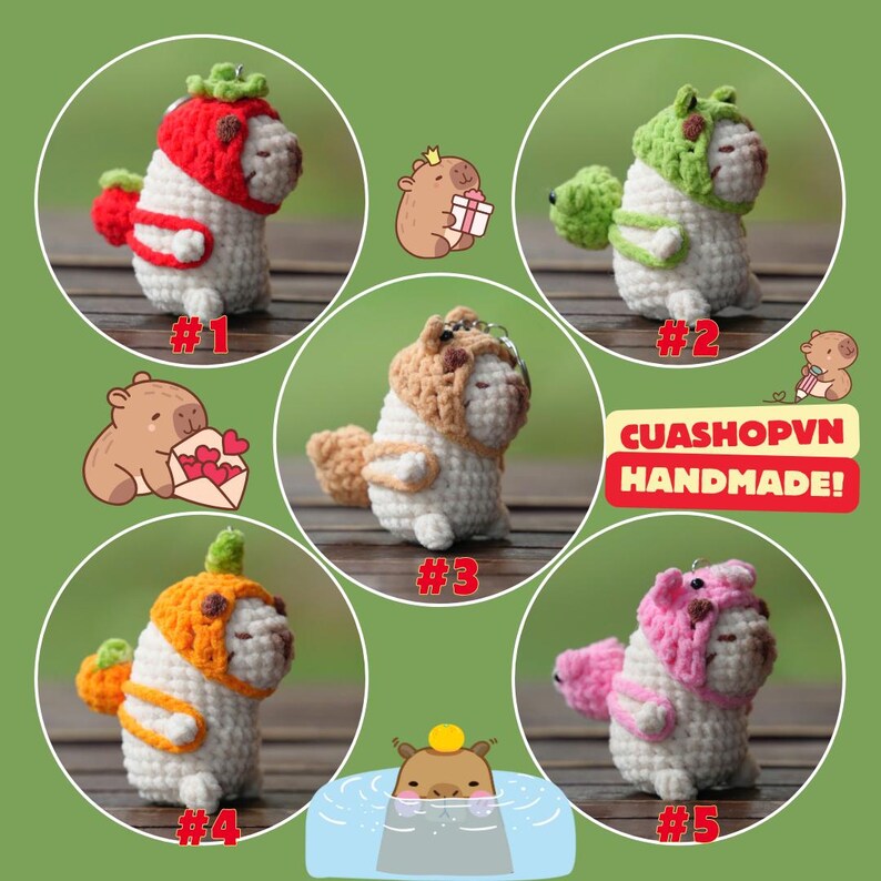 Cuashop - Adorable Capybara Keychain – Handmade Crochet Charm - Etsy