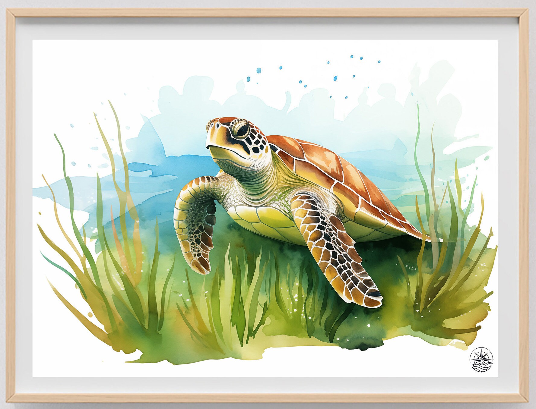 Sea Turtle Serenity Watercolor Art Print Ocean Nursery Wall Decor Under ...