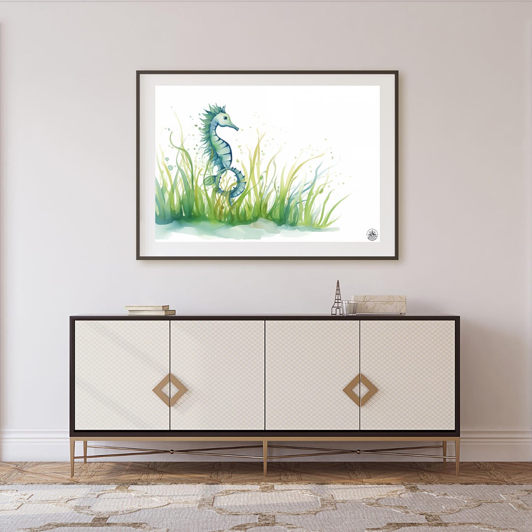 Seagrass Seahorse Watercolor Art Print Digital Download Minimalist ...