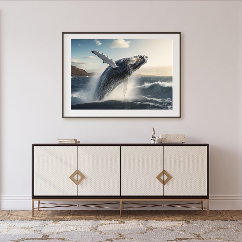 Majestic Whale Breaching Art Print Digital Download Deep Sea Marine ...