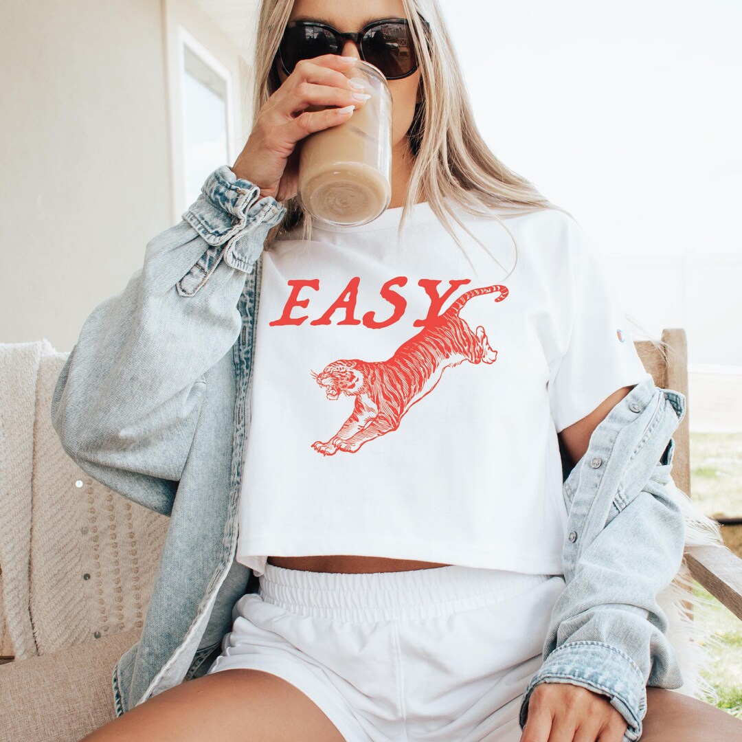 Easy Tiger Streetwear Shirt, Trendy Tiger Graphic Crop Top, Urban Crop ...