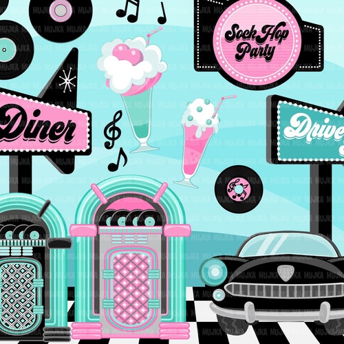Sock Hop Party Clipart. 50's Retro Diner Jukebox - Etsy