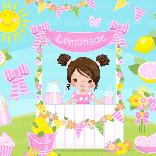 Pink Lemonade Stand Girls Clipart. Cute Spring Summer Birthday - Etsy