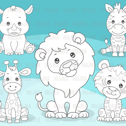 Safari Animals Digital Stamps. Cute Lion Tiger Giraffe - Etsy