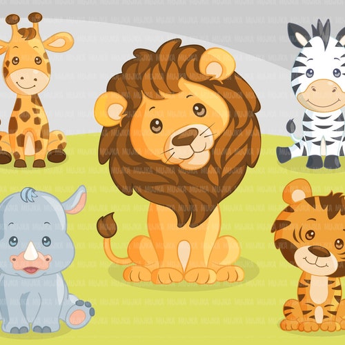 Safari Animals Clipart. Lion Zebra Giraffe Rhino and Tiger | Etsy