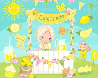 Pink Lemonade Stand Girls clipart. Cute spring summer birthday | Etsy