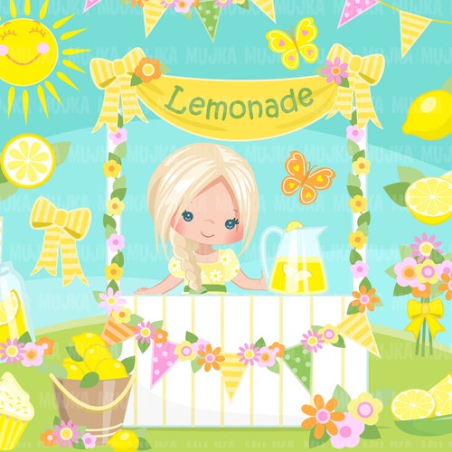 Lemonade Stand Clipart Cute Spring Summer Birthday Graphics Etsy