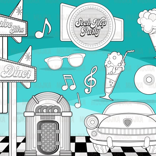 Sock Hop Coloring Png Sock Hop Png 50's Retro Diner Png - Etsy Canada