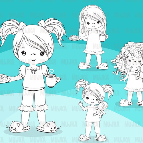 Christmas Kids Digital Stamps. Girl Characters With Hot - Etsy