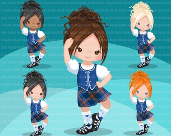 Highland Dancers Clipart. Cute Scottish Dancers With Kiltie - Etsy