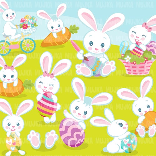 Easter Bunny Clipart Commercial Use Vector Graphics Digital - Etsy