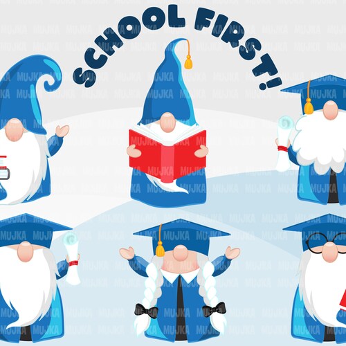 Graduation Gnomes Clipart Student Reading Book School Clip - Etsy