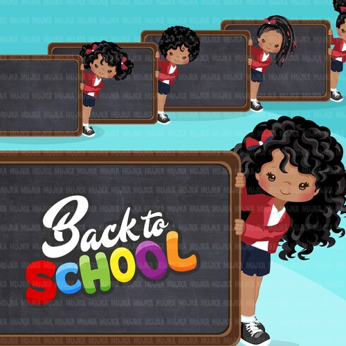 Back to School Clipart With Afro Girl Students Black Board - Etsy