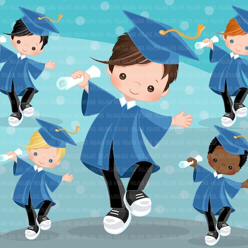 Graduation Clipart School Graduate Boys With Blue Cape - Etsy