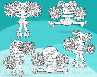 Cheerleader Digital Stamps. Sports Graphics, Cheerleader Pom Pom ...