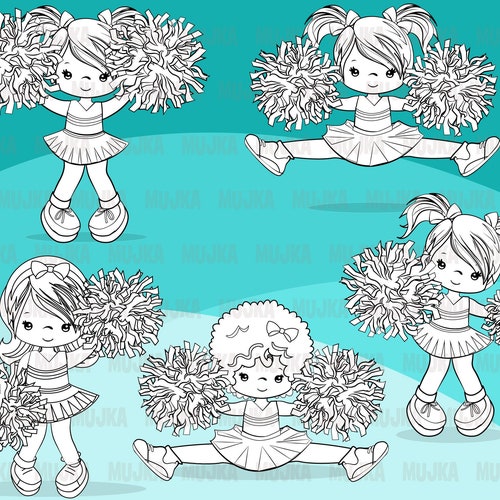Cheerleader Digital Stamps. Sports Graphics Cheerleader Pom - Etsy