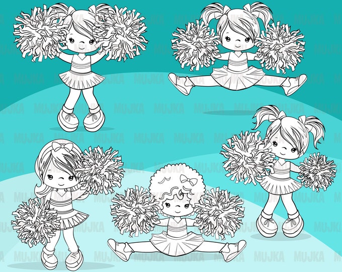 Cheerleader Digital Stamps. Sports Graphics, Cheerleader Pom Pom ...
