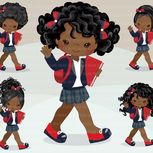 Back to School Clipart With Afro Girl Students Black Board - Etsy
