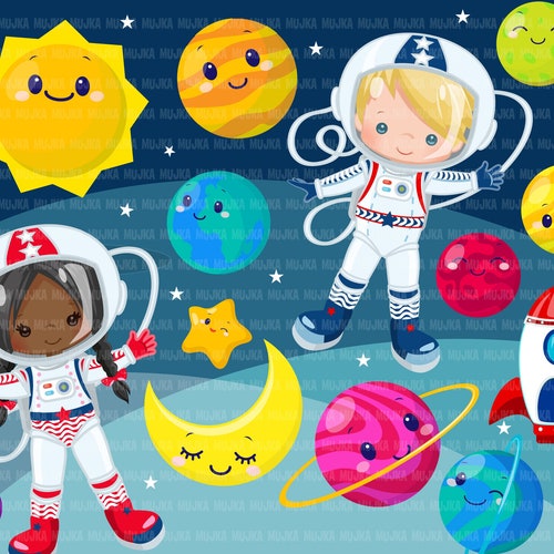 Space Solar System Clipart With Astronauts & Cute Planets. - Etsy UK