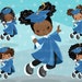 Graduation Clipart, Graduate Black Girls With Blue Gown, Cape and ...