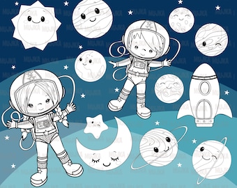 Space Astronauts Digital Stamps, Planets, Mars, Jupiter, Saturn, Space ...