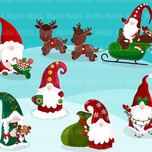 Christmas Gnomes Clipart. Scandinavian Gnome Graphics Swedish | Etsy