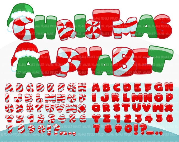 Christmas Alphabet Clipart Bundle, Red Stripe PNG Graphics - Etsy