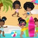 Beach Fun Clipart for Black Girls, Summer Swimsuit Graphics, Surf Board ...
