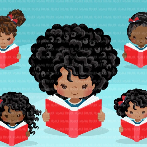 Back to School Clipart With Afro Girl Students Black Board - Etsy