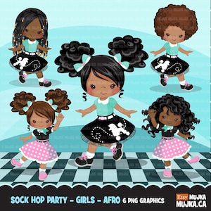 Sock Hop Party Clipart. 50's Retro Characters Afro Puff, Swing, Vintage ...