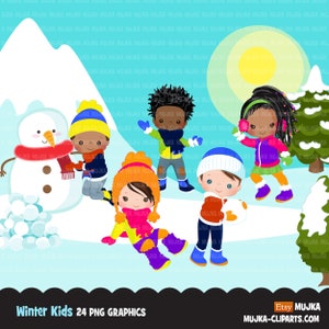Snowball Fight Clipart, Winter Graphics, Outdoors, Snowman, Snow ...