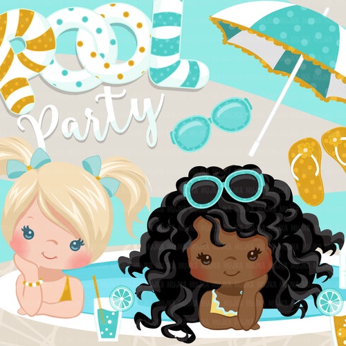 Pool Party Clipart for Girls. Little Girls With Pool Party - Etsy