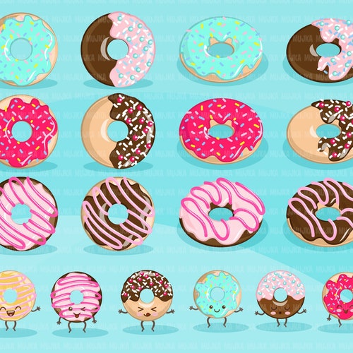 Donut Clipart Cute Kawaii Donuts Colorful Bakery Graphics | Etsy