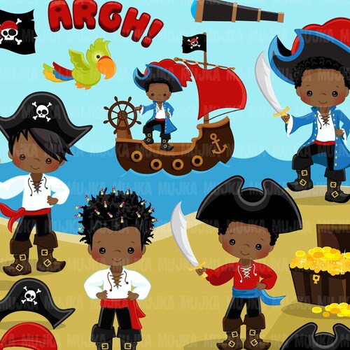 Pirate Clipart. Pirates Ships and Treasure Island Clipart. - Etsy