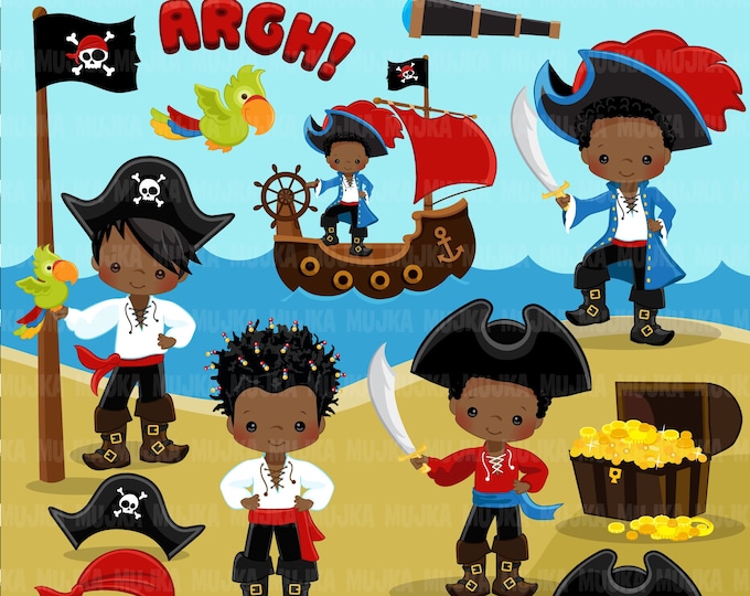Pirate Clipart. Pirates, Ships and Treasure Island. Captain, Chest ...