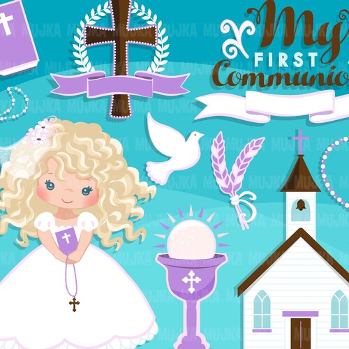 Pink First Communion Clipart for Girls. Holy Communion - Etsy