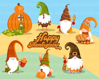 Thanksgiving Gnomes Clipart - Etsy