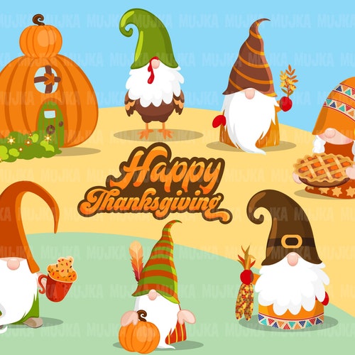 Thanksgiving Gnomes Clipart Scandinavian Gnome Graphics - Etsy