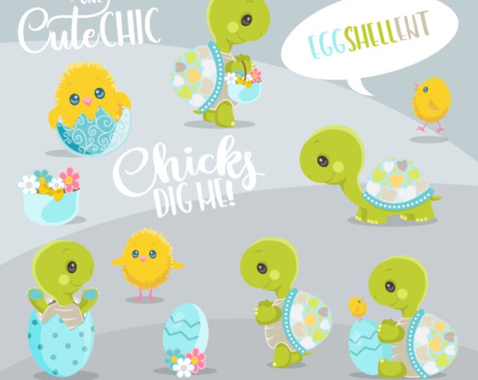 Easter Turtle and Chicks Clipart Cute Spring Graphics Svg - Etsy