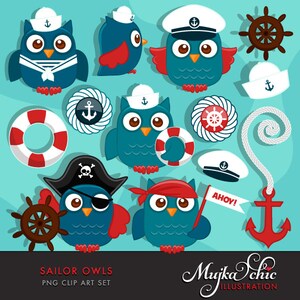 Cute Sailor Owls Clipart. Sailing Owls in Captain Outfit, Pirate Outfit ...