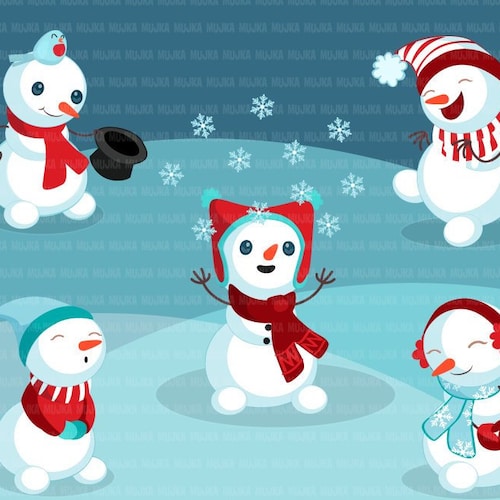 Christmas Snowman Clipart. Cute Winter Snowmen in Cute Noel - Etsy