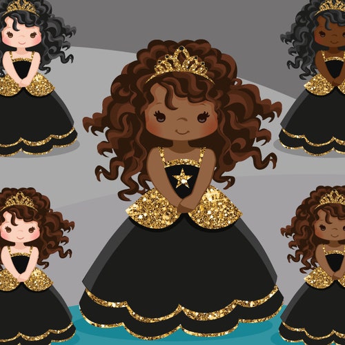 Gold Glitter Princess Clipart Black Princess Graphics | Etsy