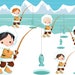 Arctic Eskimo Clipart. Cute Winter Background Fishing Boys | Etsy