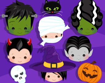 Cute Halloween Digital Clipart Witch Dracula Frankenstein - Etsy