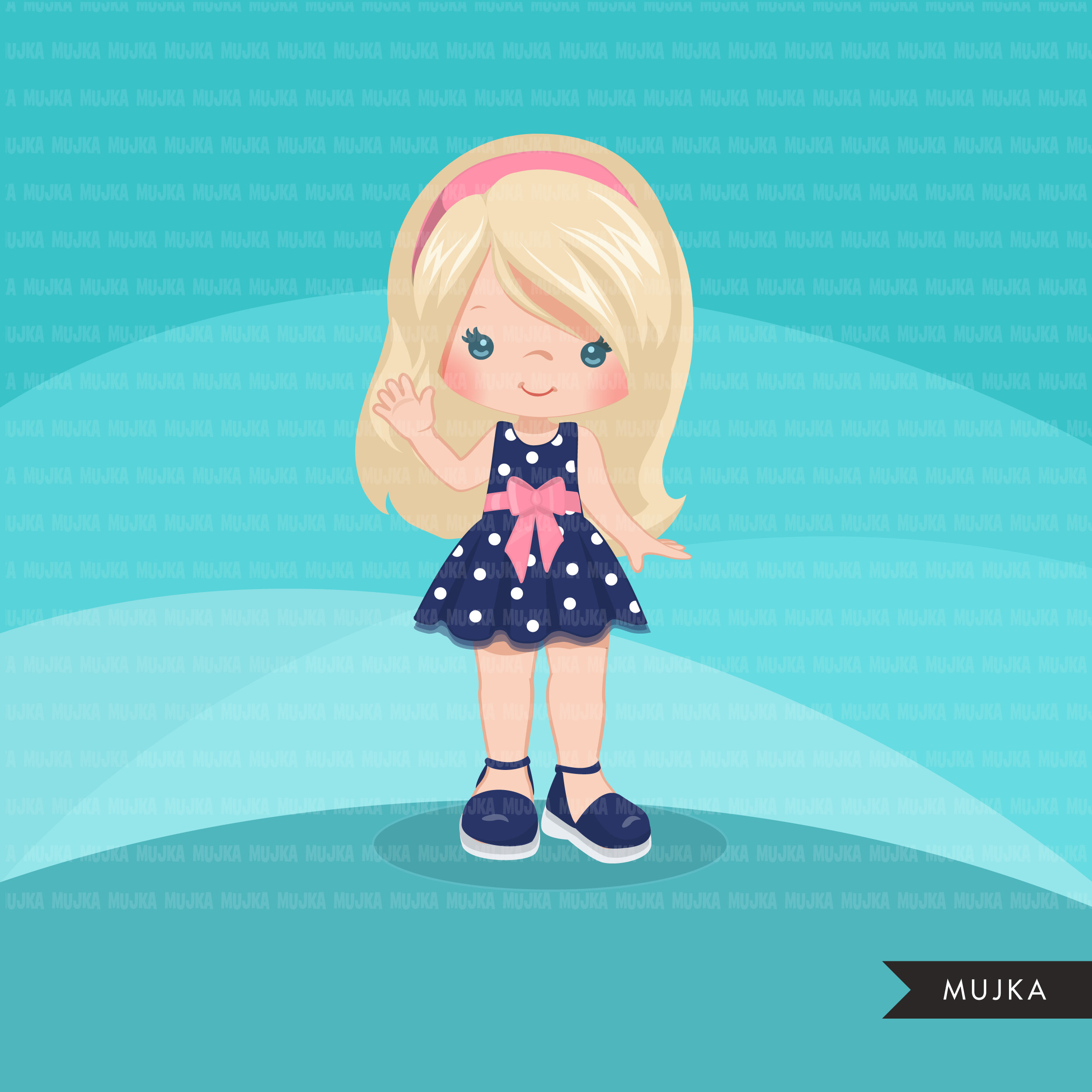 Little Girl Cute Outfits Clipart. Girls With Polka Dot Dress | Etsy